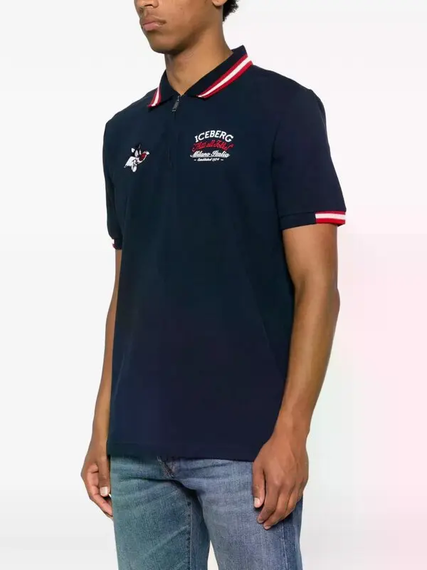 Iceberg X Looney Tunes Embroidered Zip-neck Polo Shirt