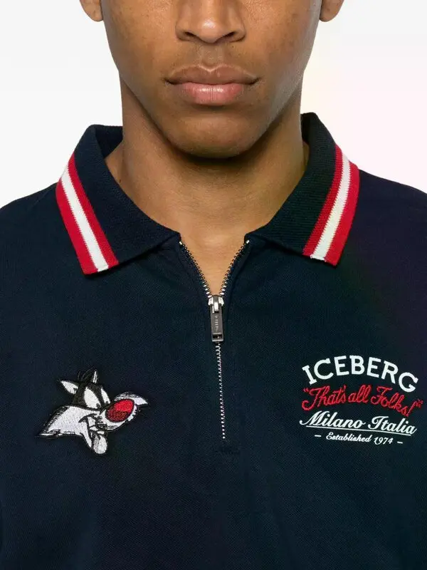 Iceberg X Looney Tunes Embroidered Zip-neck Polo Shirt