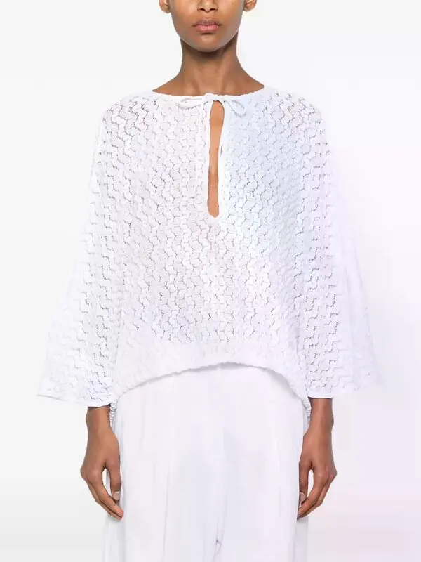 FISICO Crochet Knit Slit-sleeve Top