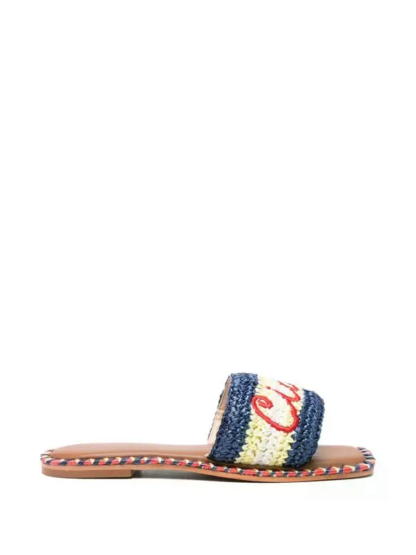 DE SIENA X Giada Embroidered Raffia Sandals - Blue