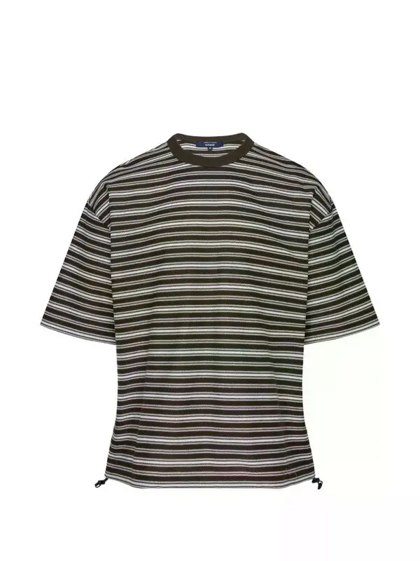 Comme Des Garçons Striped-pattern Drawstring-hem T-shirt - Brown