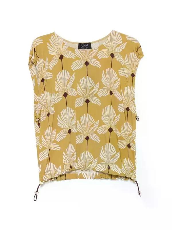 CLIPS Floral Print Ruched Top - Green