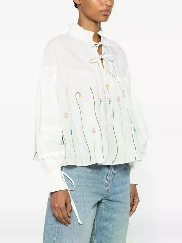 PHILIPPA 1970 Floral Embroidered Ruffled High Neck Blouse