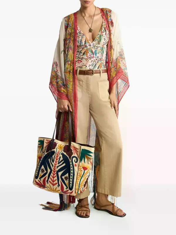 Etro Paisley-print Fringed Midi Dress - Neutrals