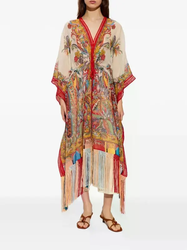 Etro Paisley-print Fringed Midi Dress - White
