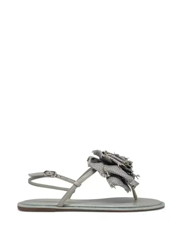 LE SILLA Floral Appliqué Crystal-embellished Slingback Sandals - Grey