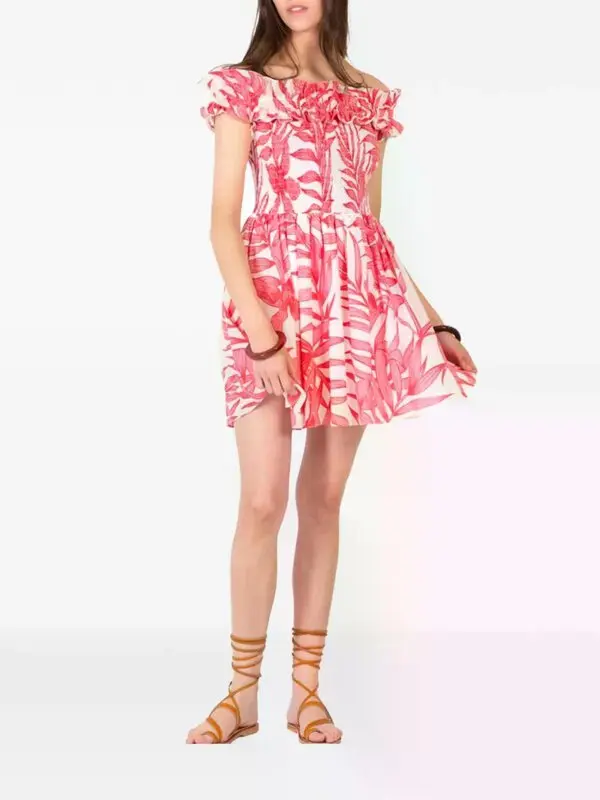 Poupette St Barth Amber Palm-leaf Ruffled Dress