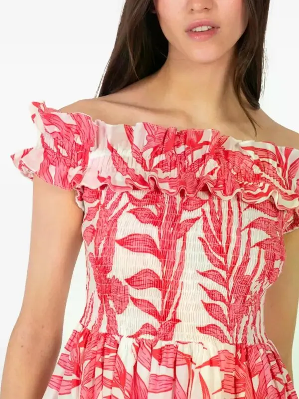 Poupette St Barth Amber Palm-leaf Ruffled Dress