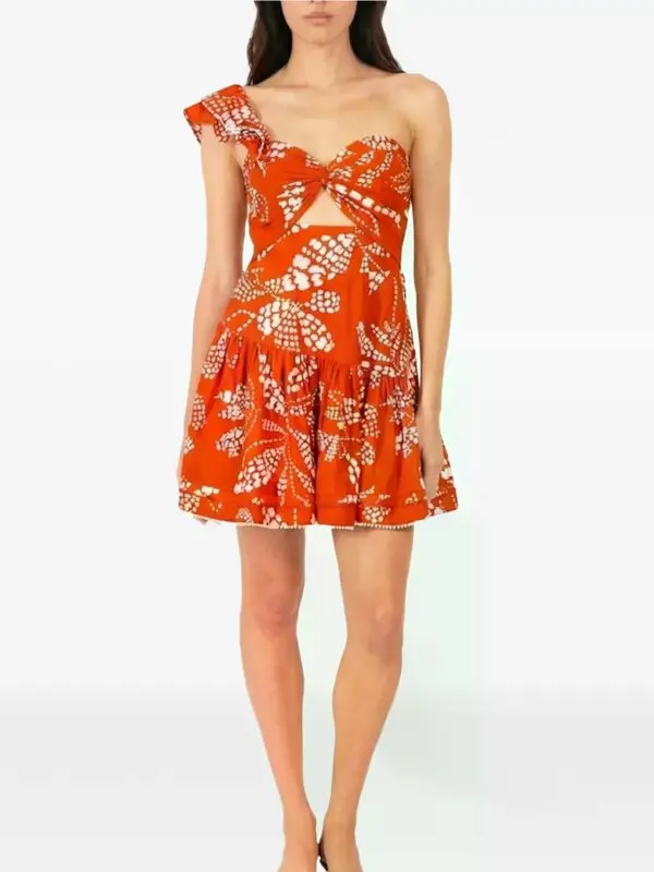 Poupette St Barth Niki One-shoulder Ruffled Dress - Orange