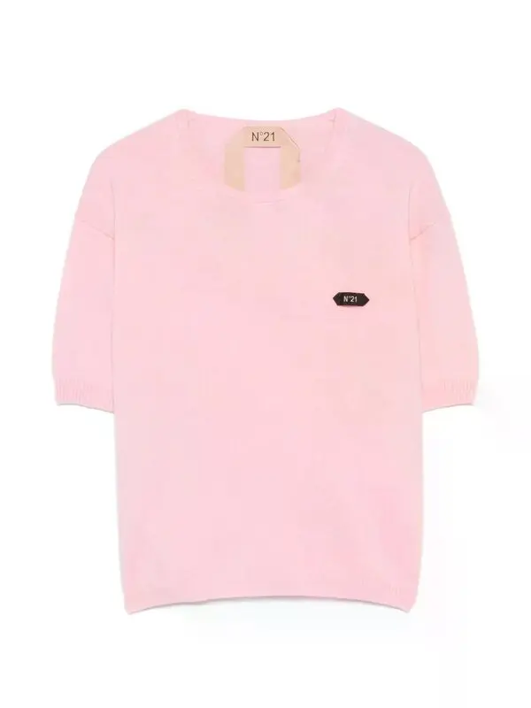 N°21 Logo Patch Short Sleeve Sweater - Pink