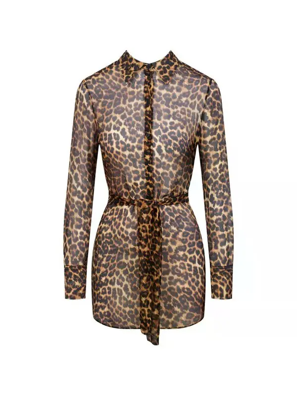 MAISON CLOSE Leopard Print Mini Shirt Dress