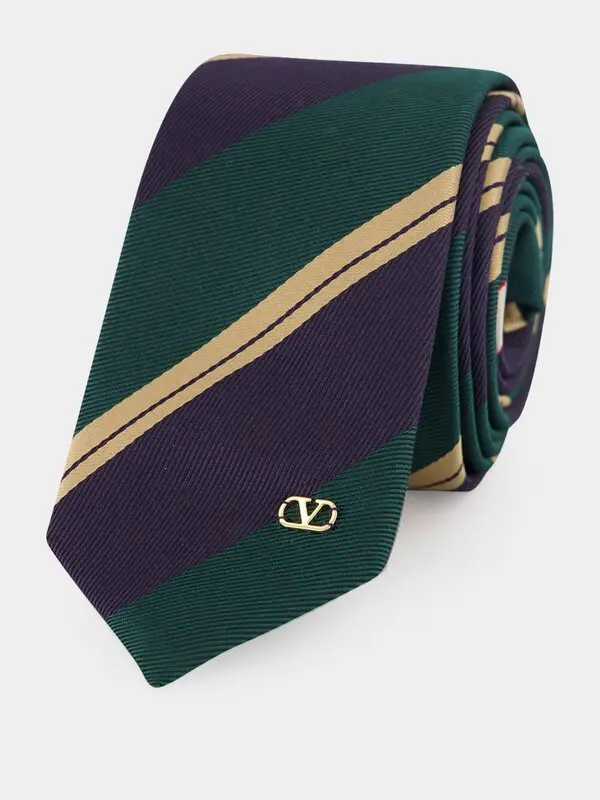 Valentino Garavani Green And Blue Jacquard Regimental Silk Tie - Multicolour