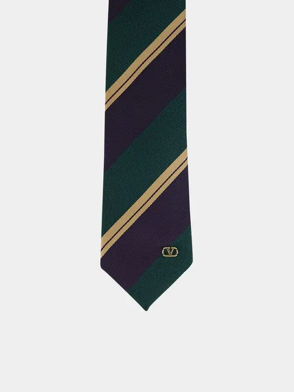 Valentino Garavani Green And Blue Jacquard Regimental Silk Tie - Multicolour