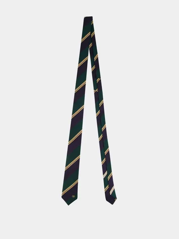 Valentino Garavani Green And Blue Jacquard Regimental Silk Tie - Multicolour
