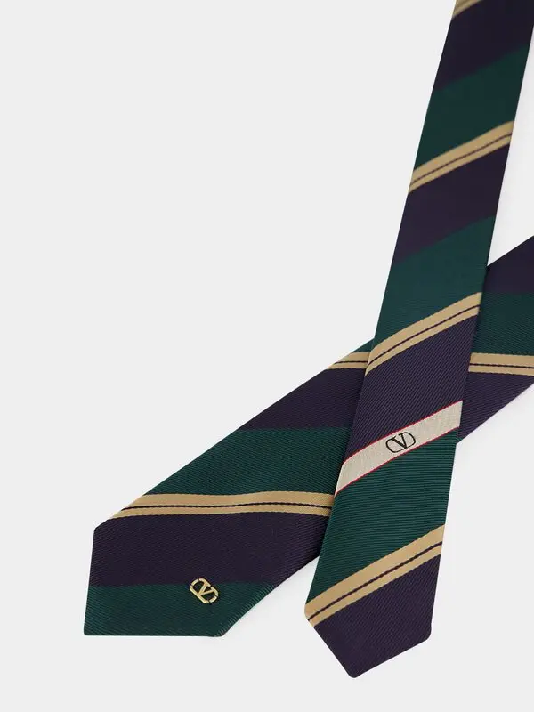 Valentino Garavani Green And Blue Jacquard Regimental Silk Tie - Multicolour