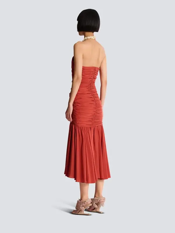 Balmain Halterneck Shell Embellished Ruched Midi Dress