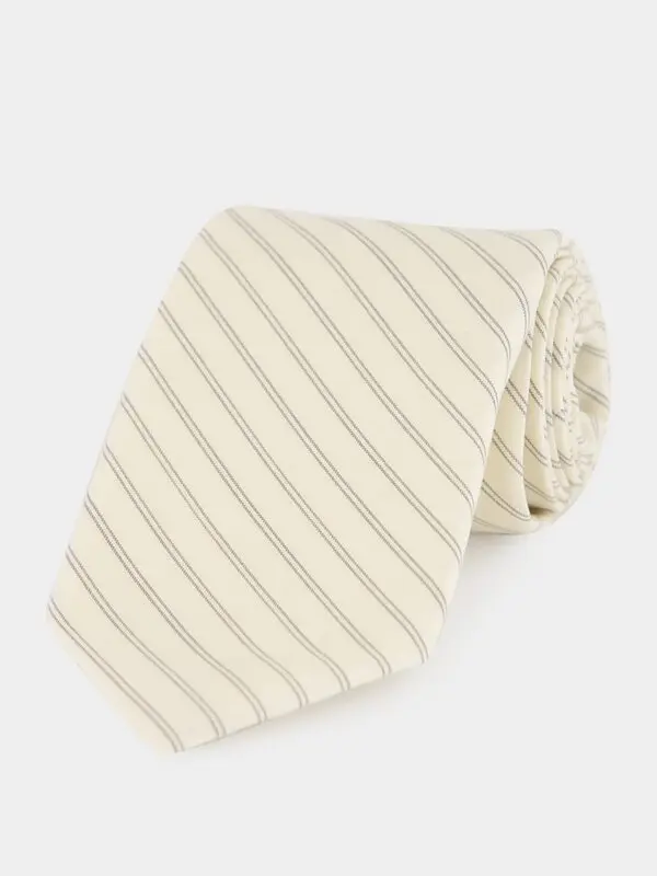 Auralee Ivory Stripe Wool Tie - Cream