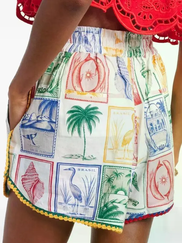 Farm Rio Graphic Print Linen Blend Shorts