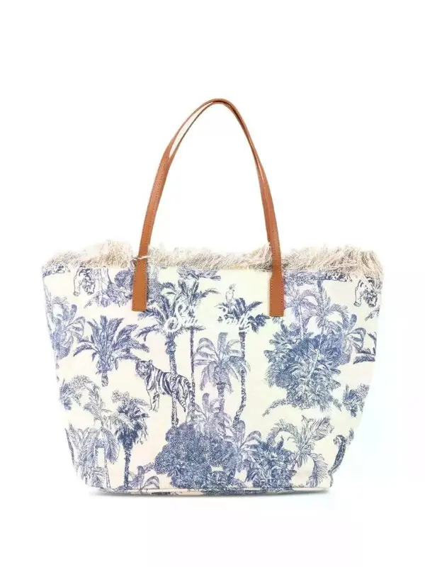 MC2 SAINT BARTH Fringed Jungle-print Tote Bag - Neutrals