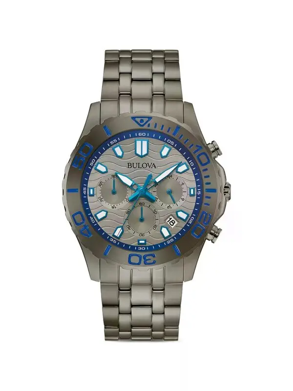 Bulova Chronograph 42mm Watch With Wave-patterned Dial