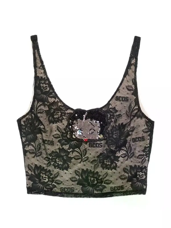 Gcds X Betty Boop Sequin-embellished Lace Top - Black