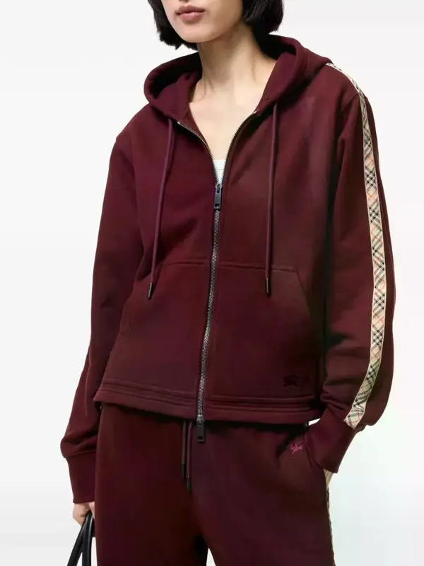 Burberry Embroidered Equestrian Knight Design Cotton Zip Hoodie - Red