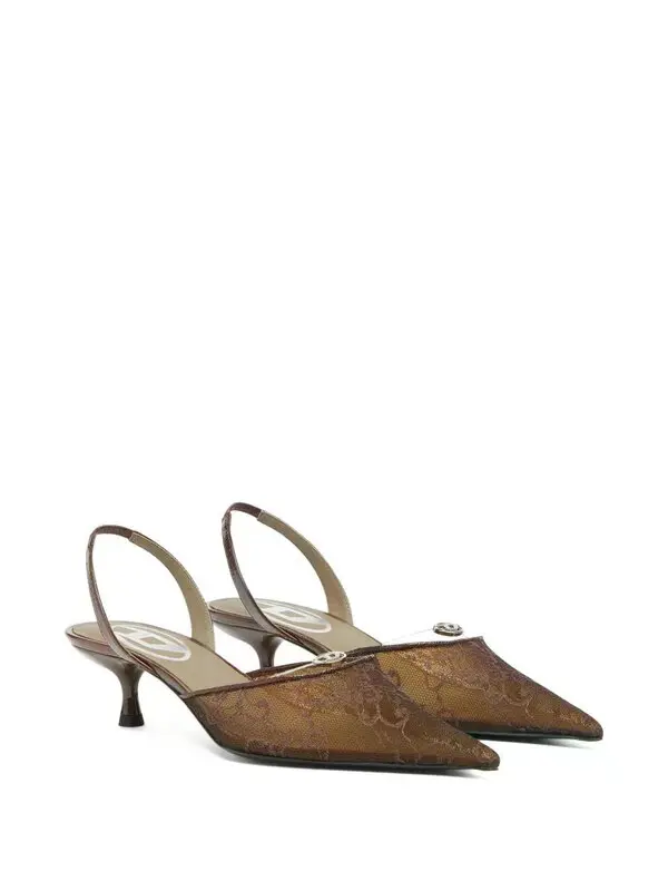 DIESEL® Lace-mesh Pointed-toe Slingback Shoes - Brown