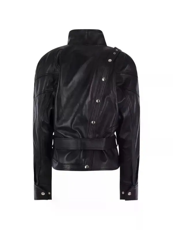 Vaquera Belted Leather High Neck Jacket - Black