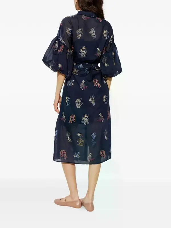 Munthe Embroidered Midi Dress - Blue