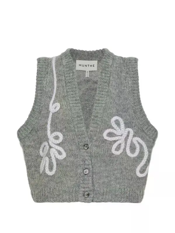 Munthe Embroidered Sleeveless Wool Cardigan - Grey