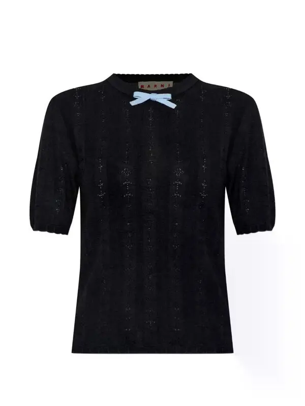 Marni Knitted Wool T-shirt With Bow Detail - Black
