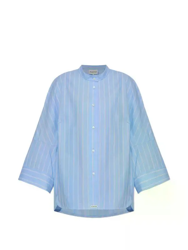 Munthe Vertical Stripe Band Collar Shirt - Blue