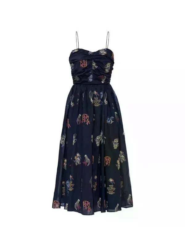 Munthe Nova Embroidered Ruched Midi Dress