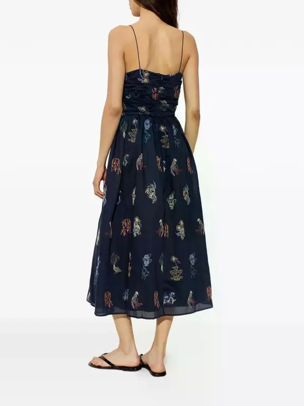 Munthe Nova Embroidered Ruched Midi Dress