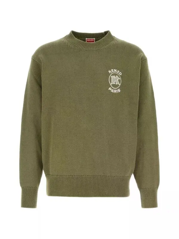 Kenzo Logo Embroidered Cotton Sweater - Green