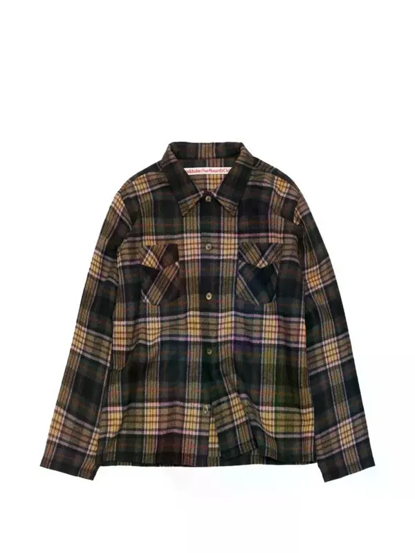 STOCKHOLM SURFBOARD CLUB Check Pattern Logo Print Shirt - Brown