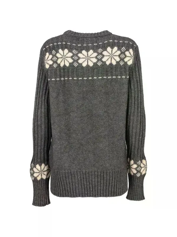 Yohji Yamamoto Floral Intarsia Ribbed Sleeve Sweater - Grey
