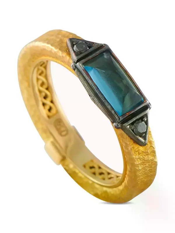 Konstantino 18k Yellow Blue Topaz And Black Diamond Ring - Gold