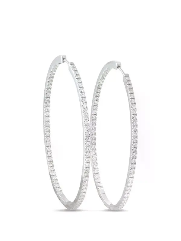 Memoire 18k White Gold Diamond Hoop Earrings - Silver