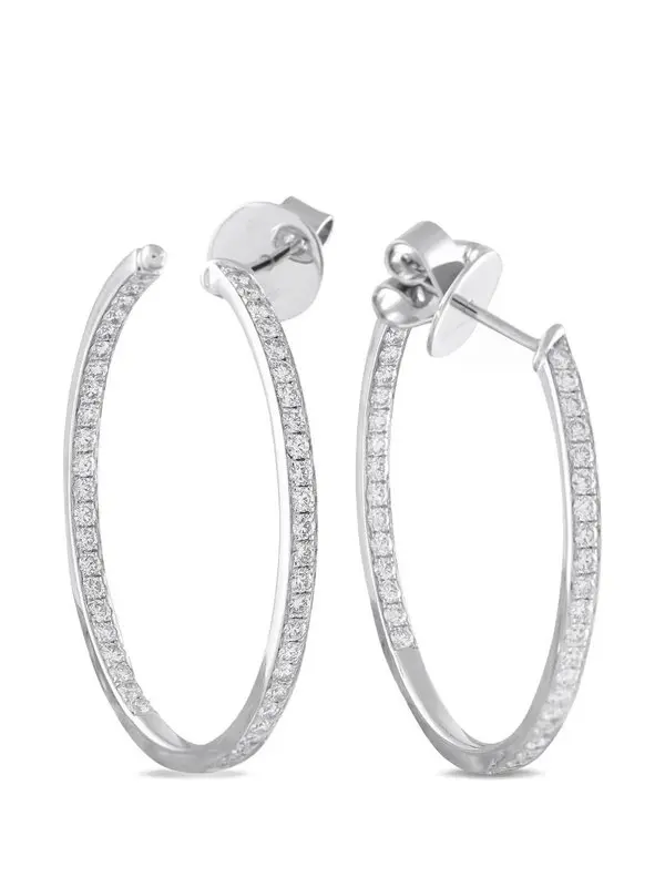 Memoire 18k White Gold Diamond Hoop Earrings - Silver