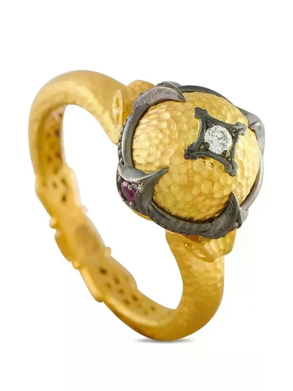 Konstantino 18k Yellow Hammered Diamond And Ruby Ring - Gold