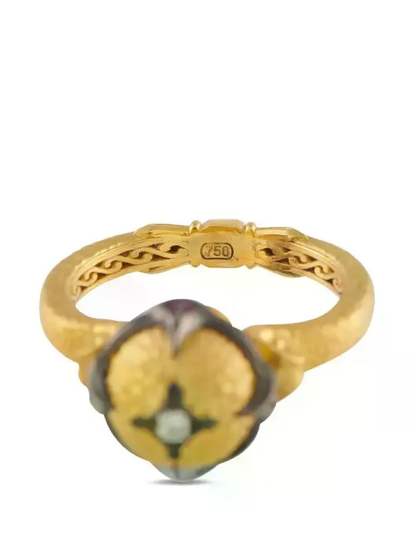 Konstantino 18k Yellow Hammered Diamond And Ruby Ring