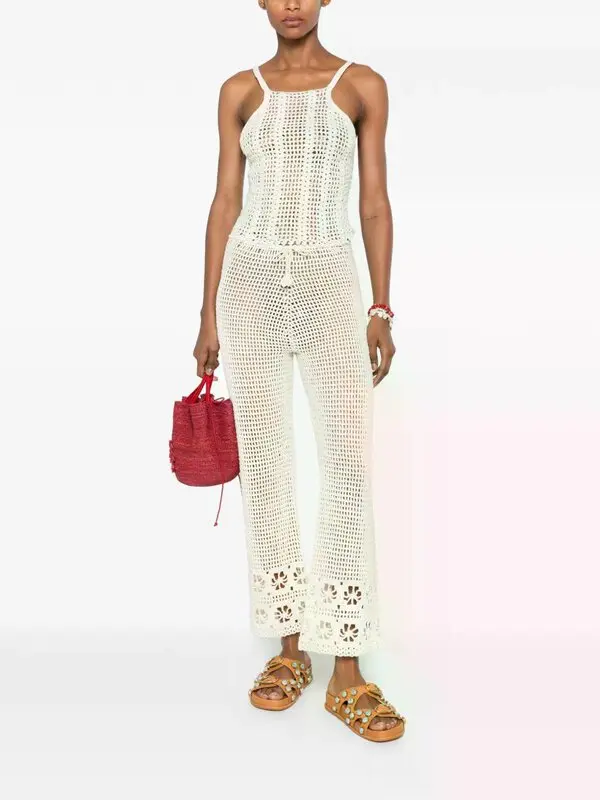 TERRY PUESTO Cream Crochet Knit Trousers