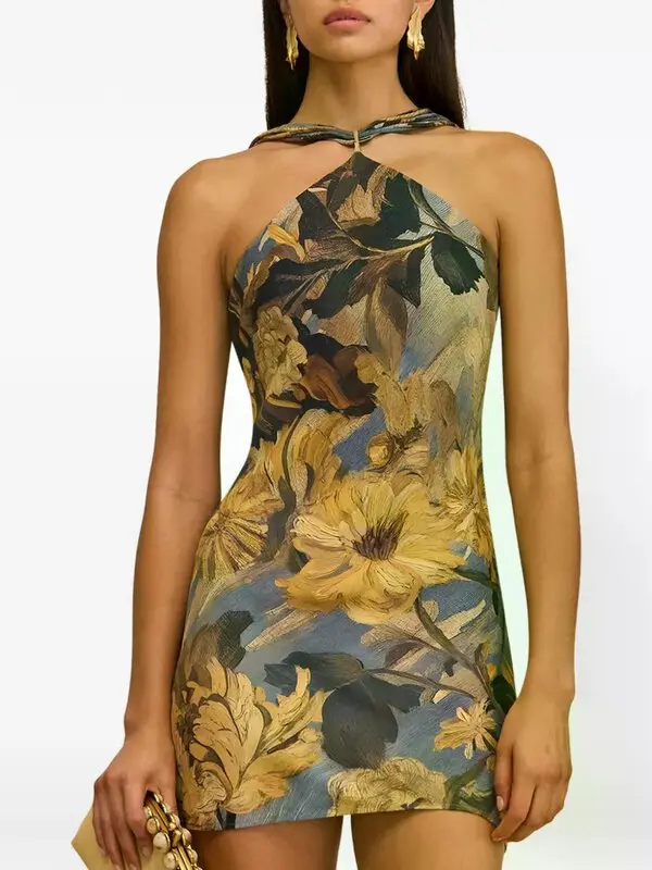 Cult Gaia Floral Print Halterneck Mini Dress