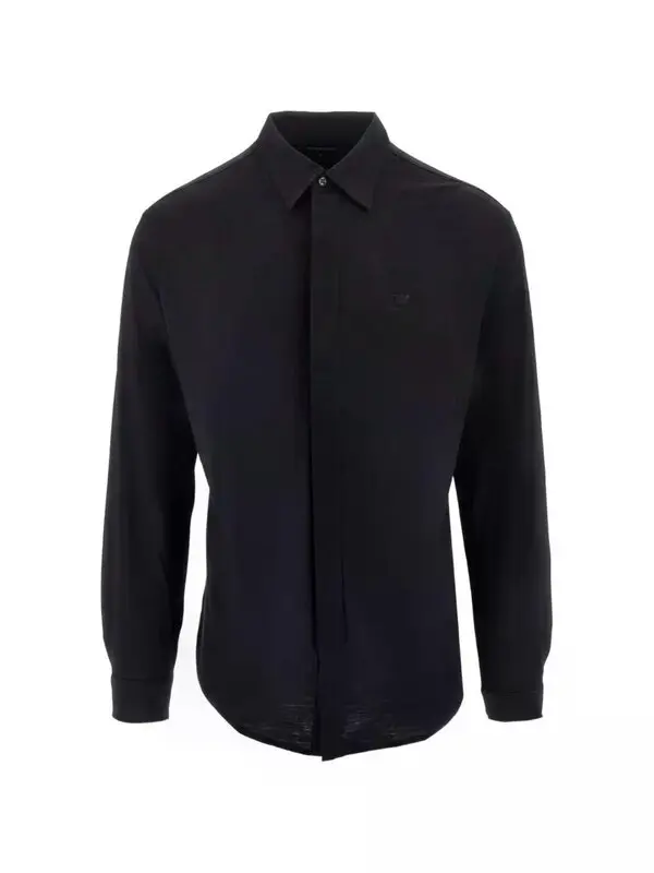 Emporio Armani Logo-embroidered Wool Shirt - Black