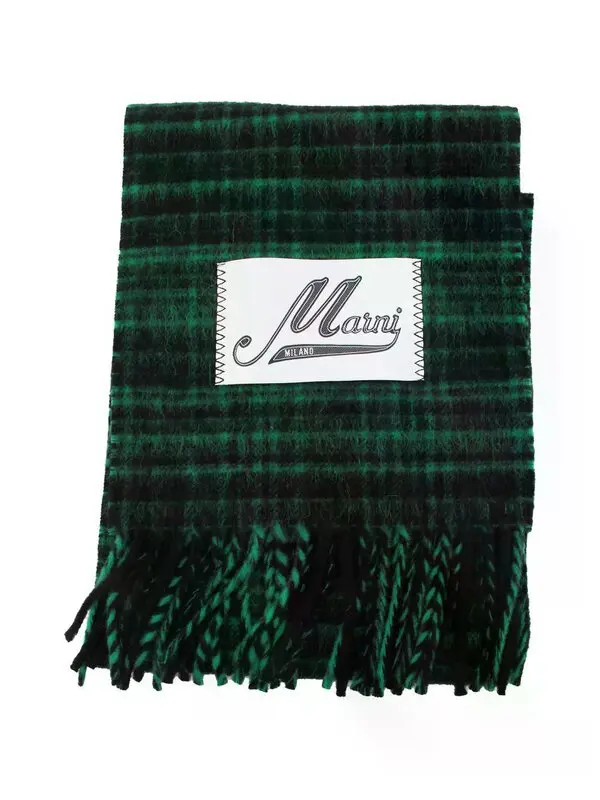 Marni Check-pattern Fringed Scarf - Green