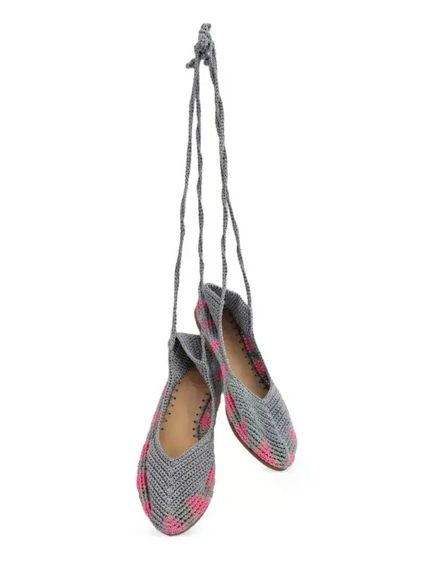 SLO_HAND_MADE Handmade Crochet Ballet Flats With Tie-fastening Ankle Straps