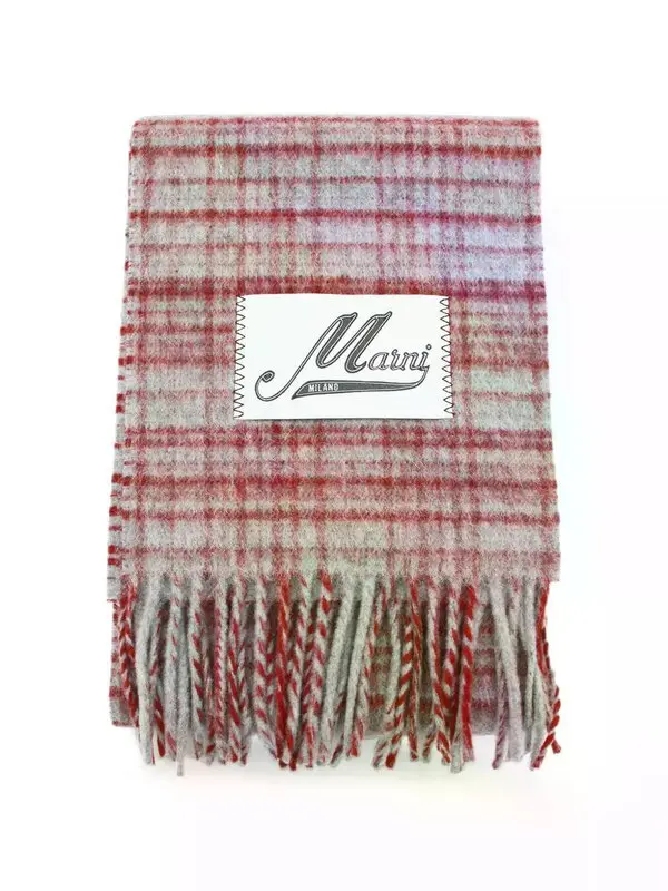 Marni Check Fringed Scarf - Red