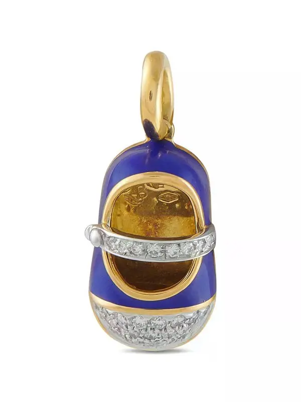 AARON BASHA 18k Yellow Diamond Enamel Baby Shoe Pendant - Gold