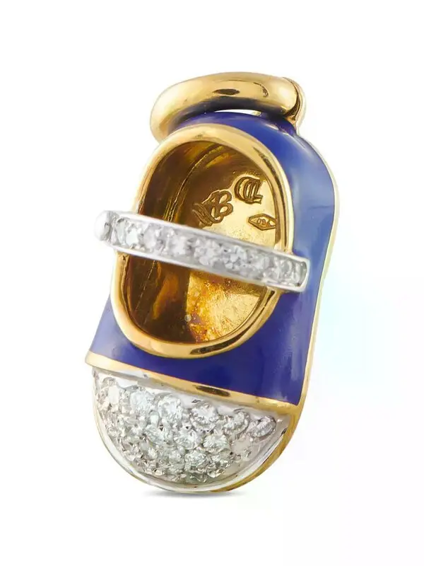 AARON BASHA 18k Yellow Diamond Enamel Baby Shoe Pendant